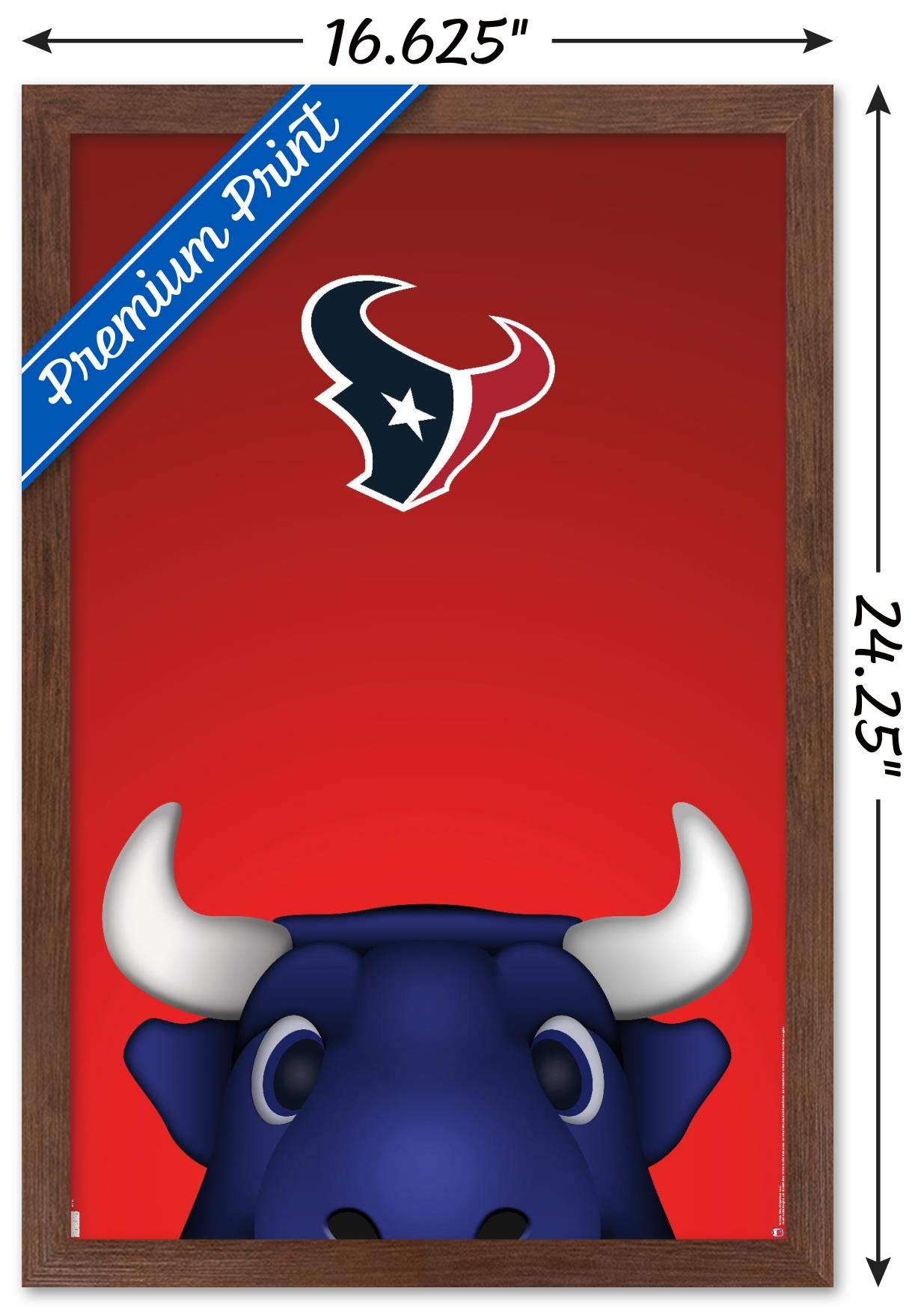 Trends International NFL Houston Texans - S. Preston Mascot Toro 20 Wall Poster, 14.725" x 22.375", Mahogany Framed Version