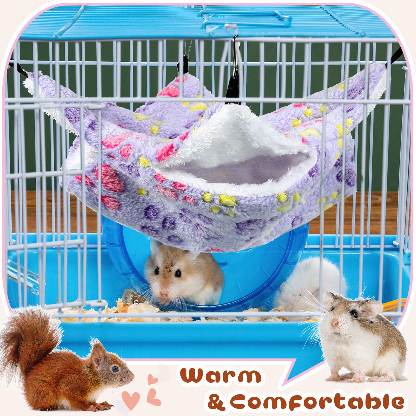 Windyun 6 Pcs Ferret Rat Hammock for Cage Small Animal Hanging Hammock Double Layer Guinea Pig Hammock Rat Bunk Bed Soft Plush Ferret Cage Accessories for Hamster Sugar Glider Guinea Pig Play Sleep