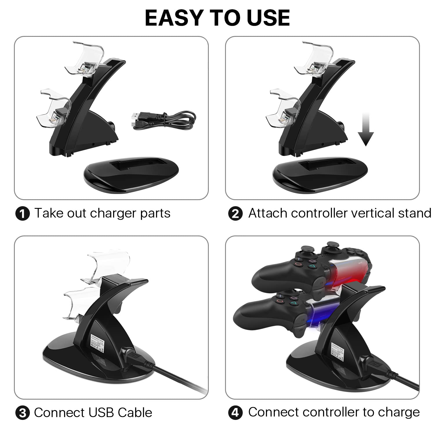 TNP PS4 Controller Charger - Dual Charging Station for Playstation 4 Controller Charger with LED Indicator and IC Protection - Fast Dual USB Dualshock 4 Charger Stand