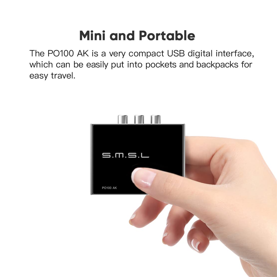 SMSL PO100AK Digital Analog Converters AK4493S XMOS XU316 Type-C USB to RCA/Optical/Coaxial Output 32bit/768kHz HiFi Signal Converters USB Digital Interface MQA Decoding (Black)