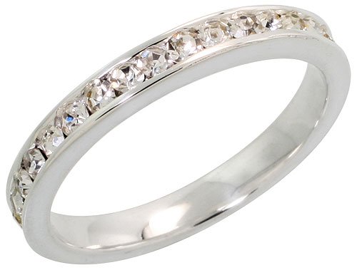 Sterling Silver Eternity Band, w/April Birthstone, Clear Crystals, 1/8" (3mm) Wide, Size 7