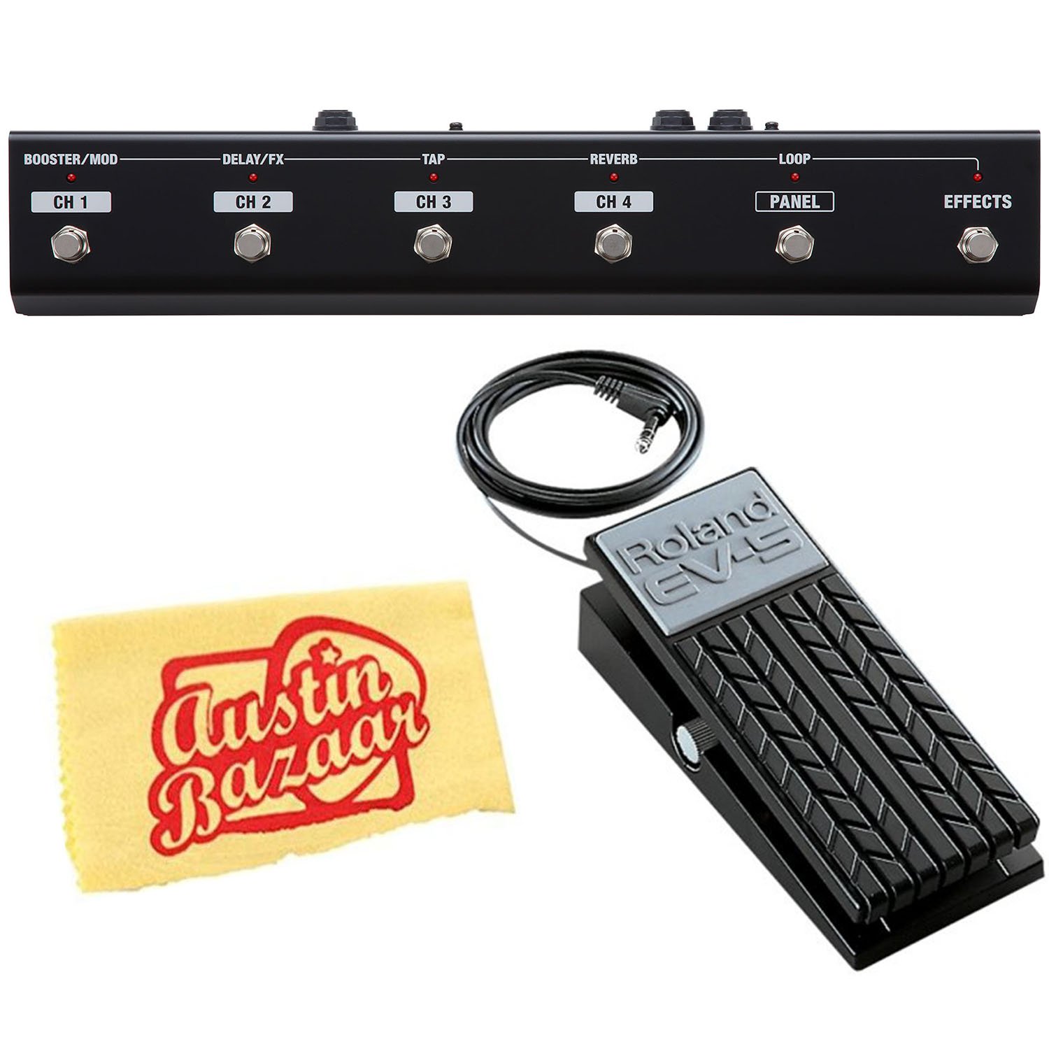 Roland EV-5 Expression Pedal Bundle with Roland GA-FC Cube Foot Controller and Austin Bazaar Polishing Cloth
