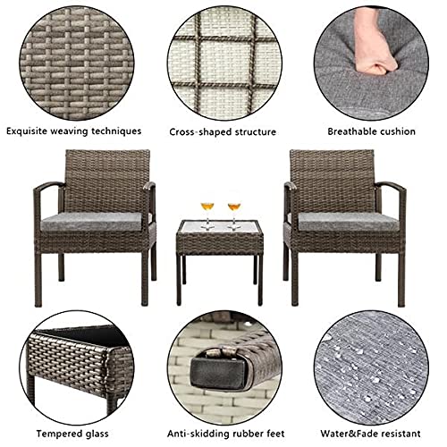 YUTR in Stock 3 Piece Patio Furniture Set Wicker Rattan Outdoor Patio Conversation Set 2 Cushioned Chairs & End Table