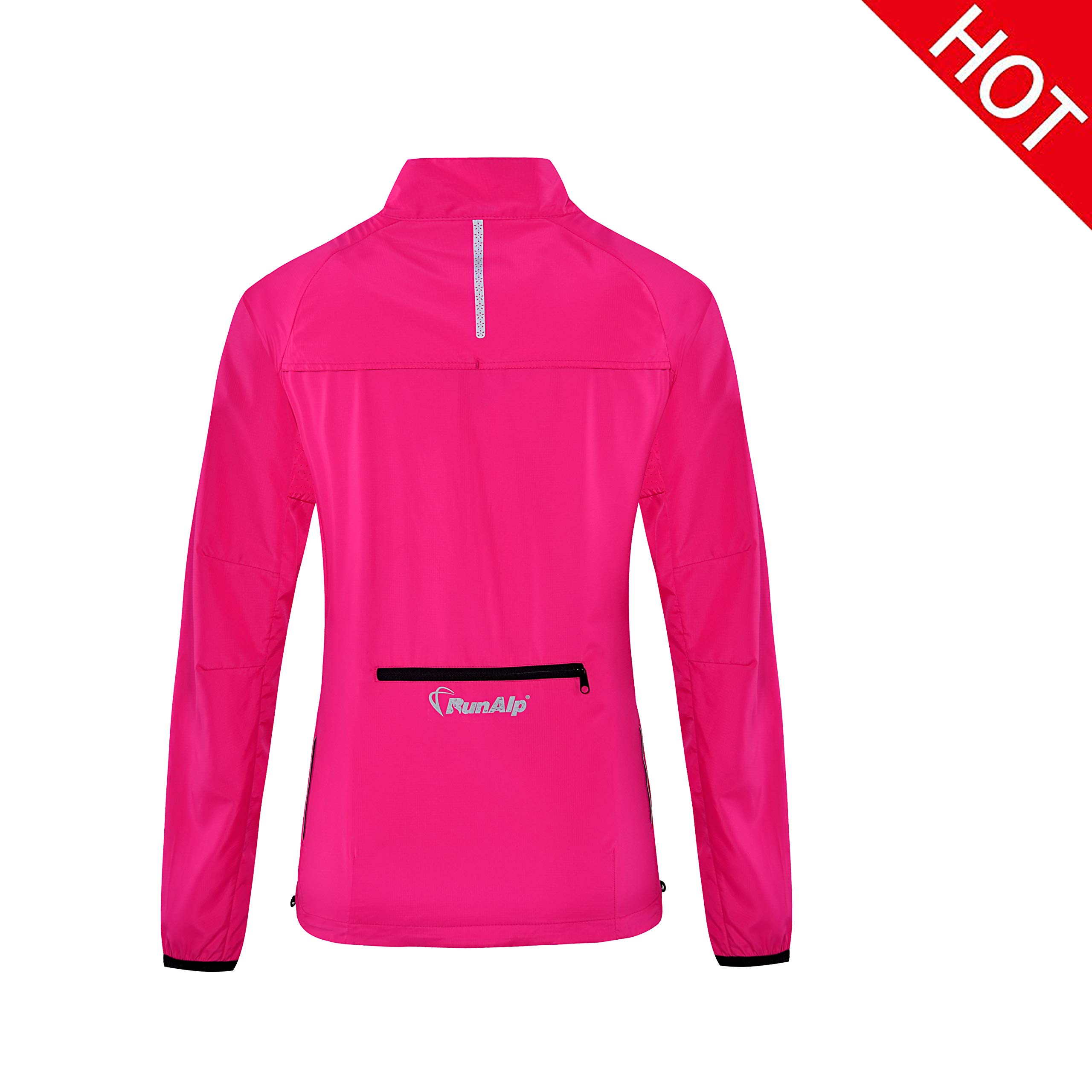 Women's Packable Windbreaker Jacket, Lightweight and Water Resistant, Active Cycling Running Skin Coat, Rose Red L