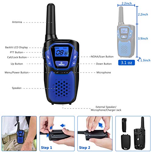 Topsung Walkie Talkies for Adult, Easy to Use Rechargeable Long Range Walky Talky Handheld Two Way Radio with NOAA for Hiking Camping(Blue 2 Pack)