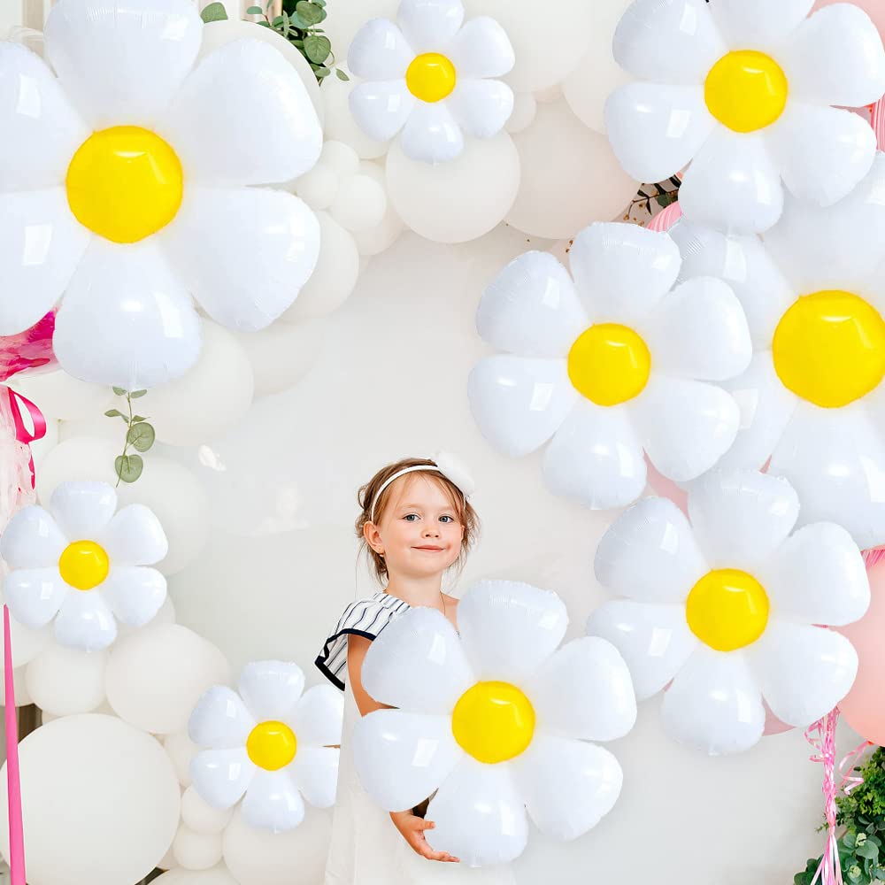 YUJUN 11PCS Daisy Balloons,Huge White Flower Daisy Foil Mylar Balloons for Baby Shower Wedding Groovy Boho Daisy Birthday Party Decorations (43in''28in''16in'')