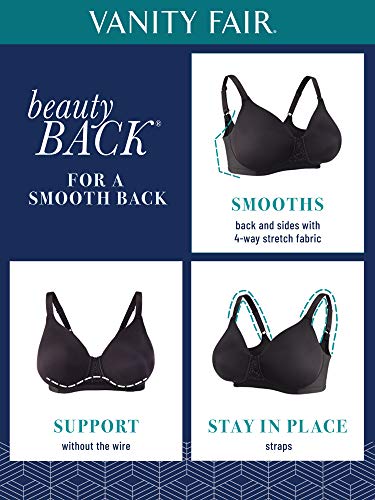 Vanity Fair Womens Full Figure Beauty Back Smoothing Bra, 4-way Stretch Fabric, Lightly Lined Cups Up To H Bra, Wirefree - White, 40D US