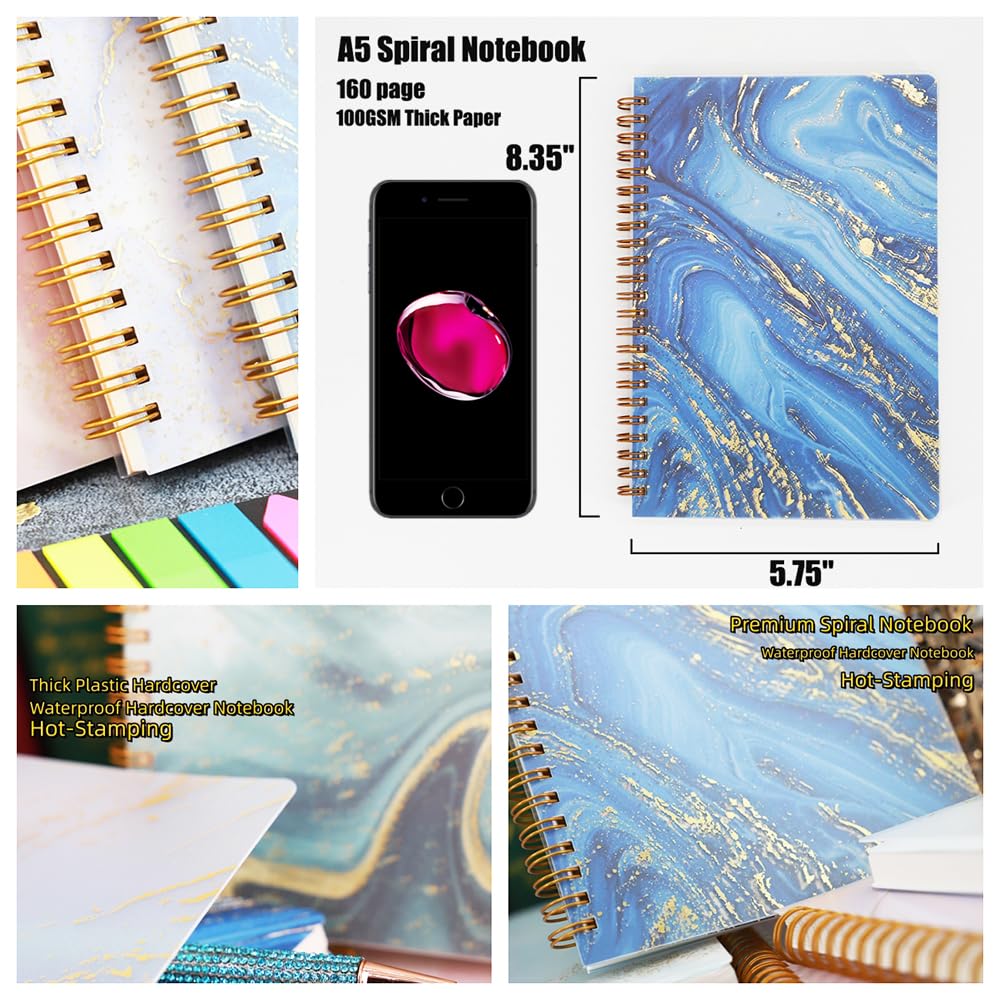 Wotion Spiral Notebooks College Ruled, A5 Premium Thick Paper, 6 Pack, 8.35 x 5.75inch, 80 Sheets per Notebook,Wide Ruled Paper for Work, Home&School,Writing Journal