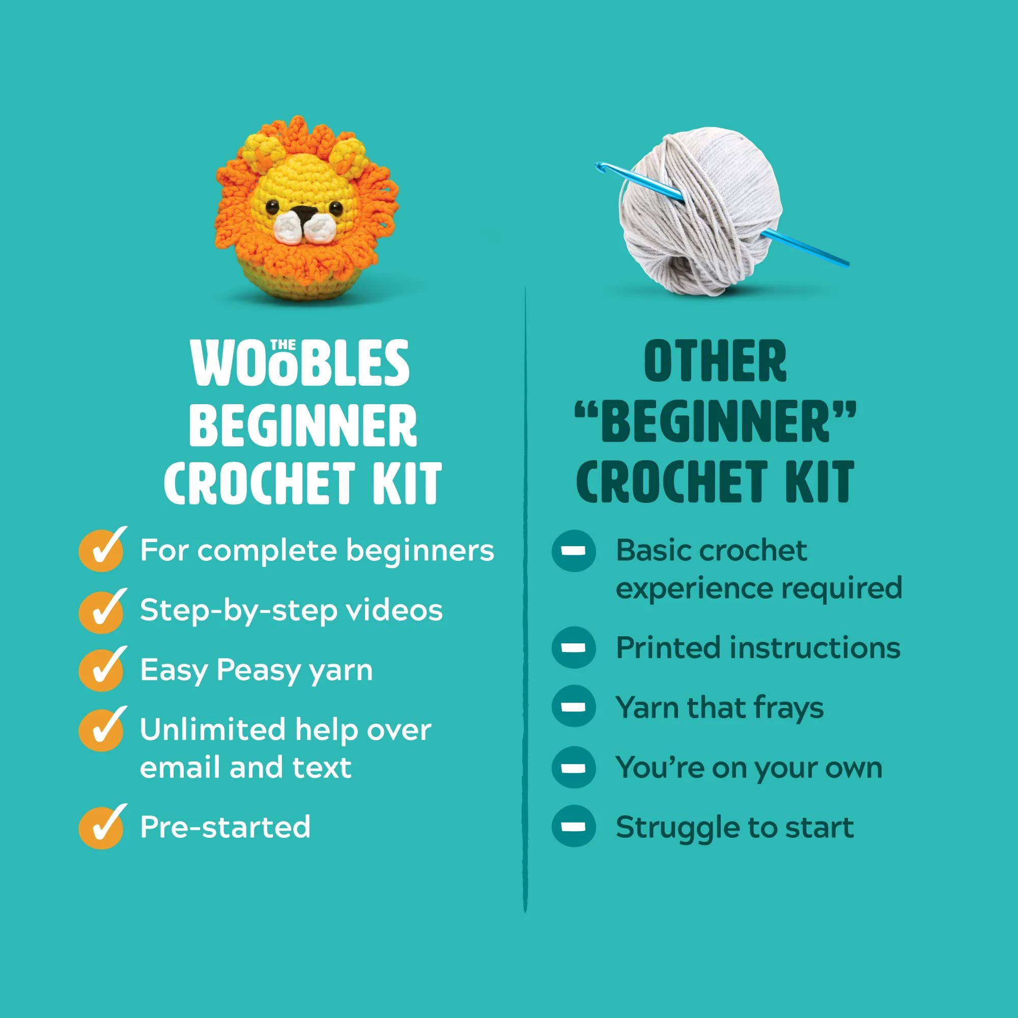 The Woobles Beginners Crochet Kit with Easy Peasy Yarn as seen on Shark Tank - with Step-by-Step Video Tutorials - Andy The Owl