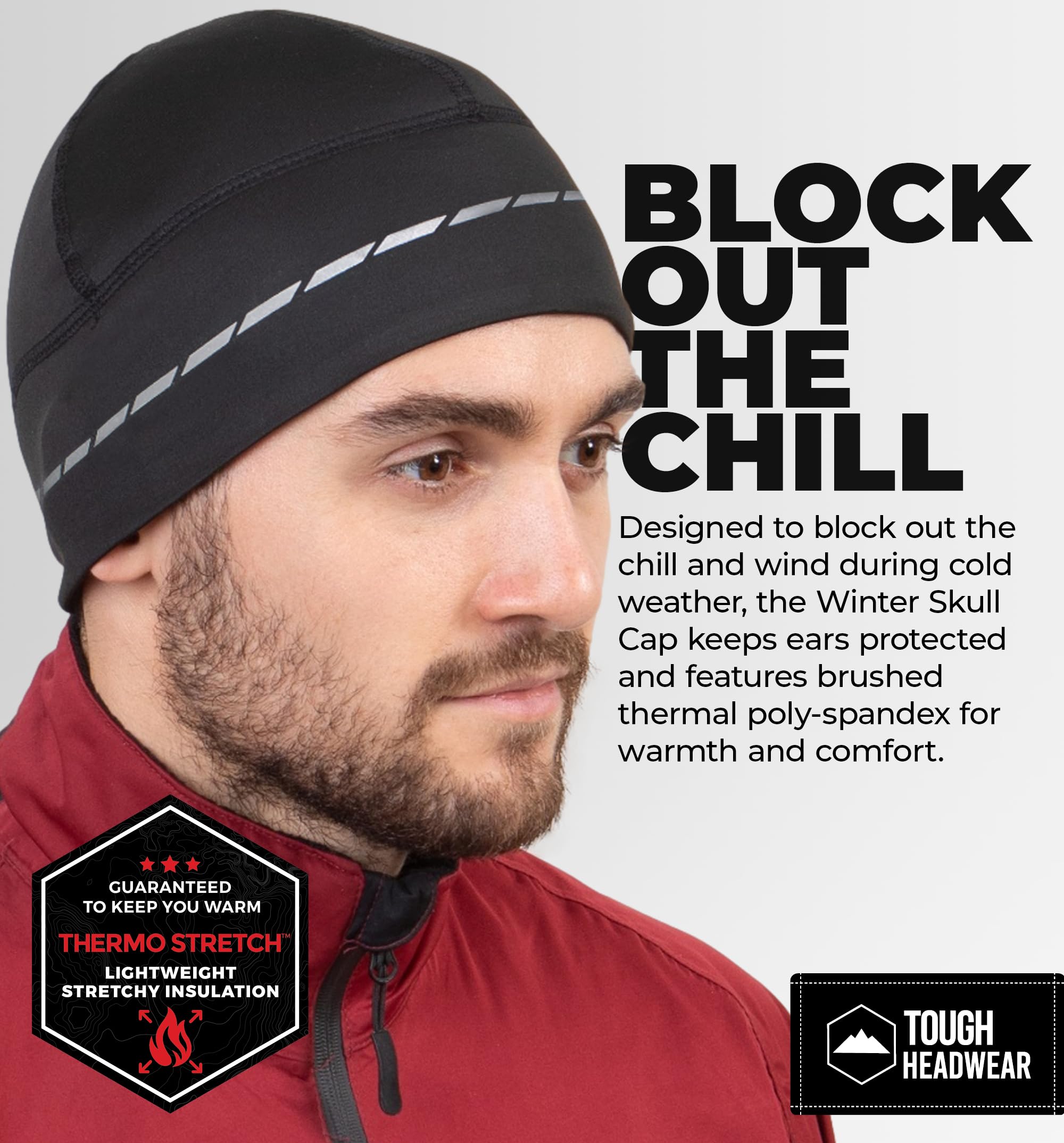 Tough Headwear Winter Skull Caps for Men, Skull Cap Football, Helmet Liner, Running Beanie, Cycling Cap, Motorcycle Skull Cap