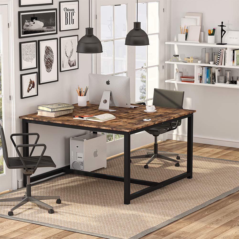 TRIBESIGNS WAY TO ORIGIN Two Person Desk Double Workstation Desk, 47 inch Computer Desk 2 People Office Desk Writing Desk for Home Office Teens Student(Rustic)