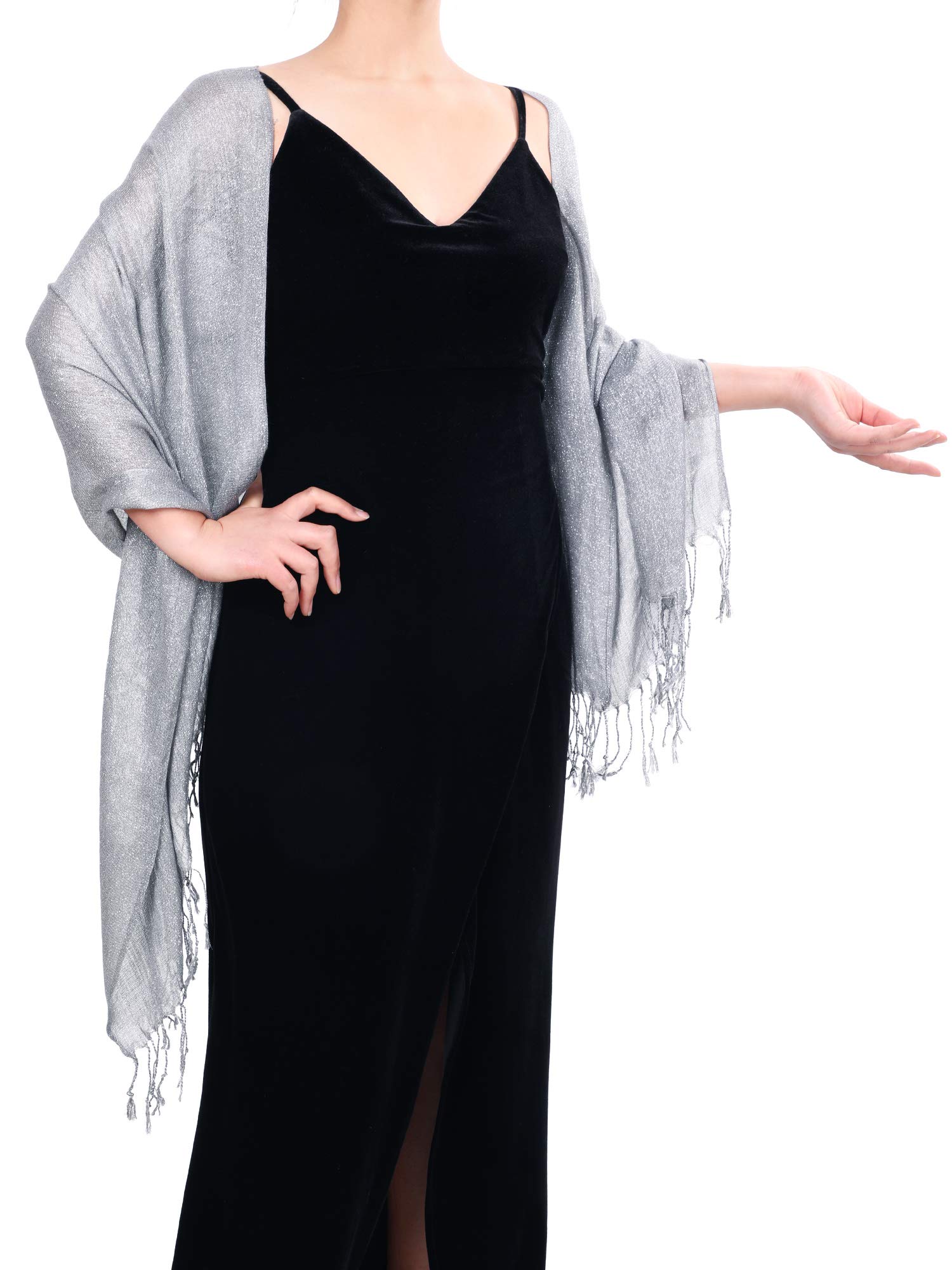 WILLBOND Womens Shawl Chiffon Bridal Evening Soft Wrap Scarf, Chiffon Scarf Ribbon Scarf Satin Scarf for Evening Dresses(L,Gray)