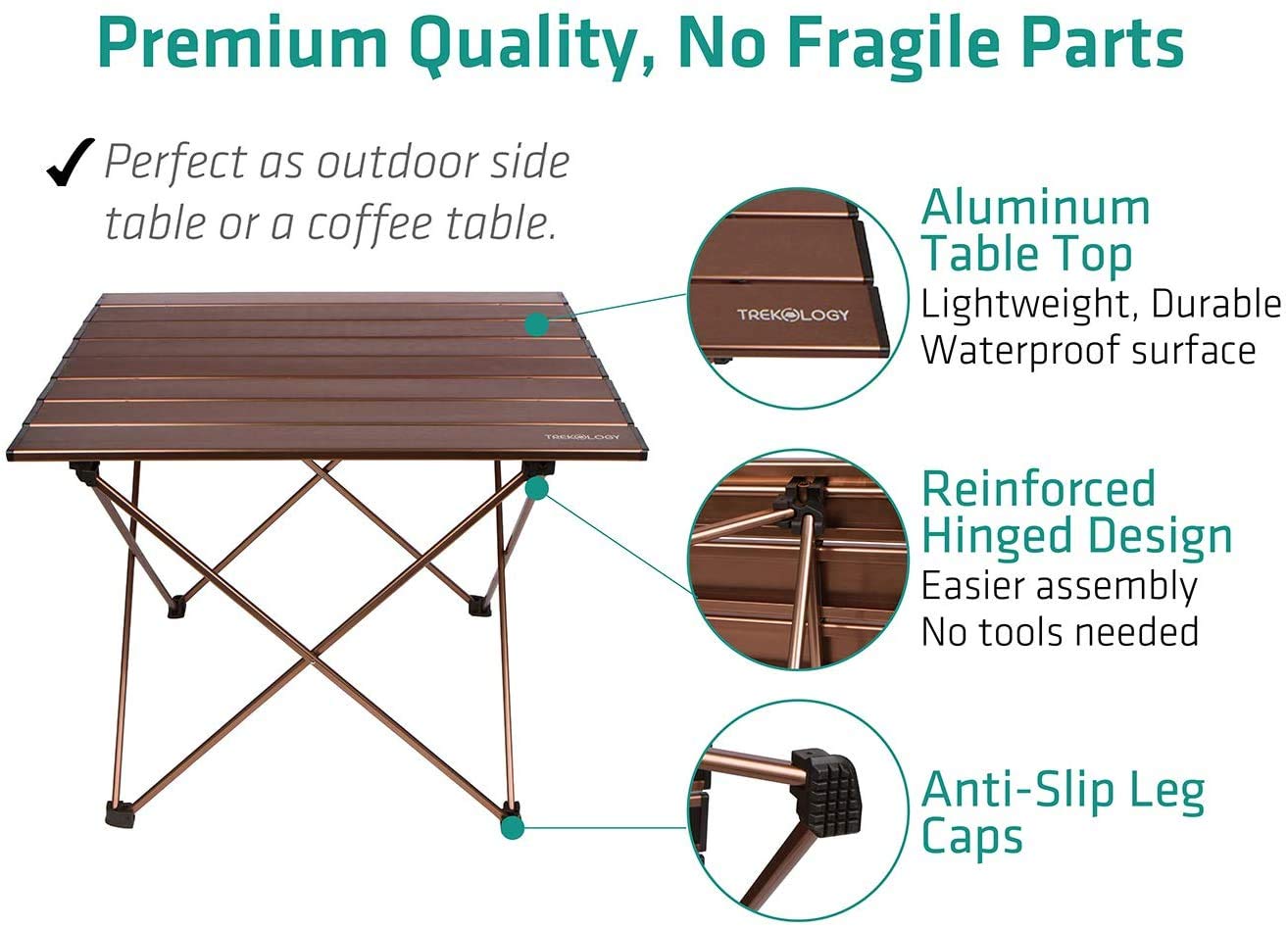 TREKOLOGY Medium Aluminum Camping Table Brown Foldable Portable