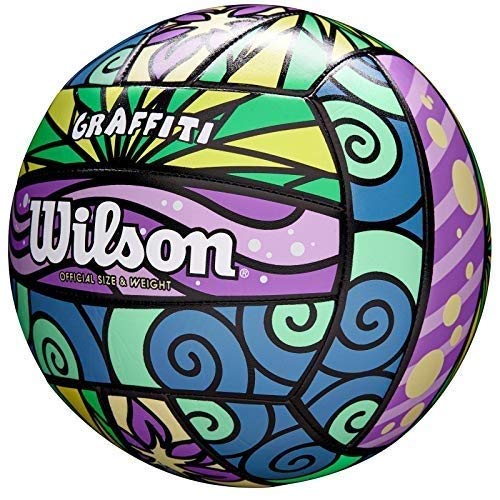 WILSON Beach Volleyball, Outdoor, Recreational Use, Official Size, Graffiti, Purple/Blue/Green, WTH4637XB