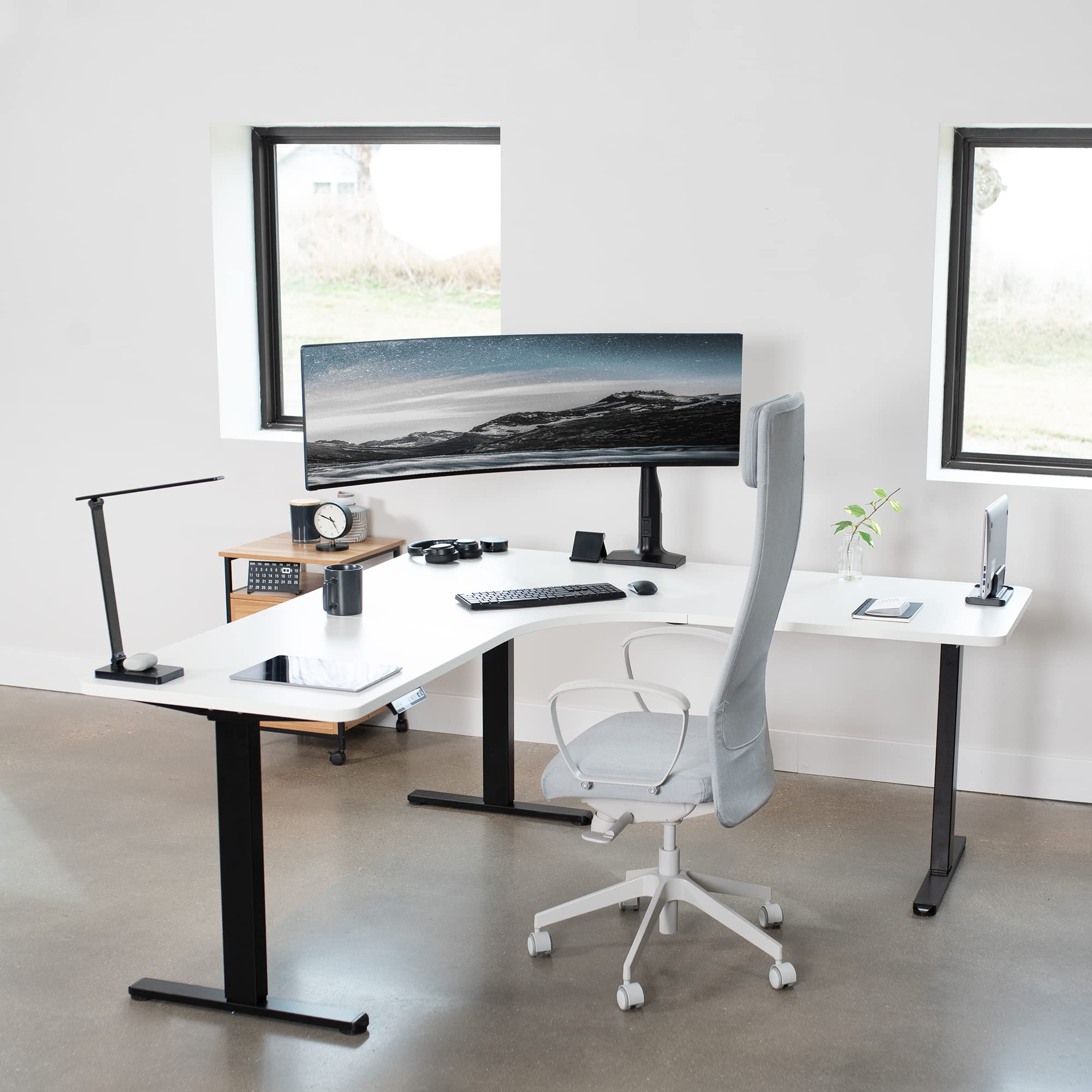 VIVO Universal 71 x 71 inch Curved Corner Table Top for L-Shape Sit to Stand Height Adjustable Home and Office 3-Leg Desk Frames, White Desktop, DESK-TOP2CW