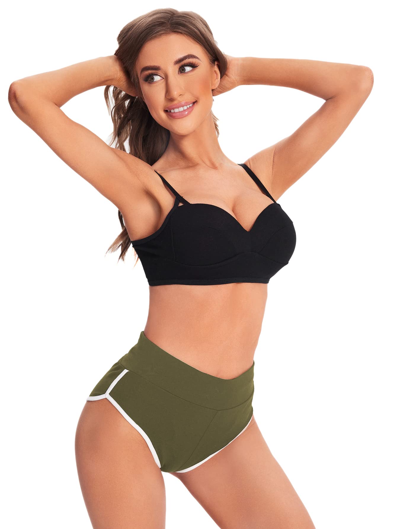 SweatyRocks Women's Sporty Elastic Waist Contrast Binding Mini Biker Shorts Army Green XS