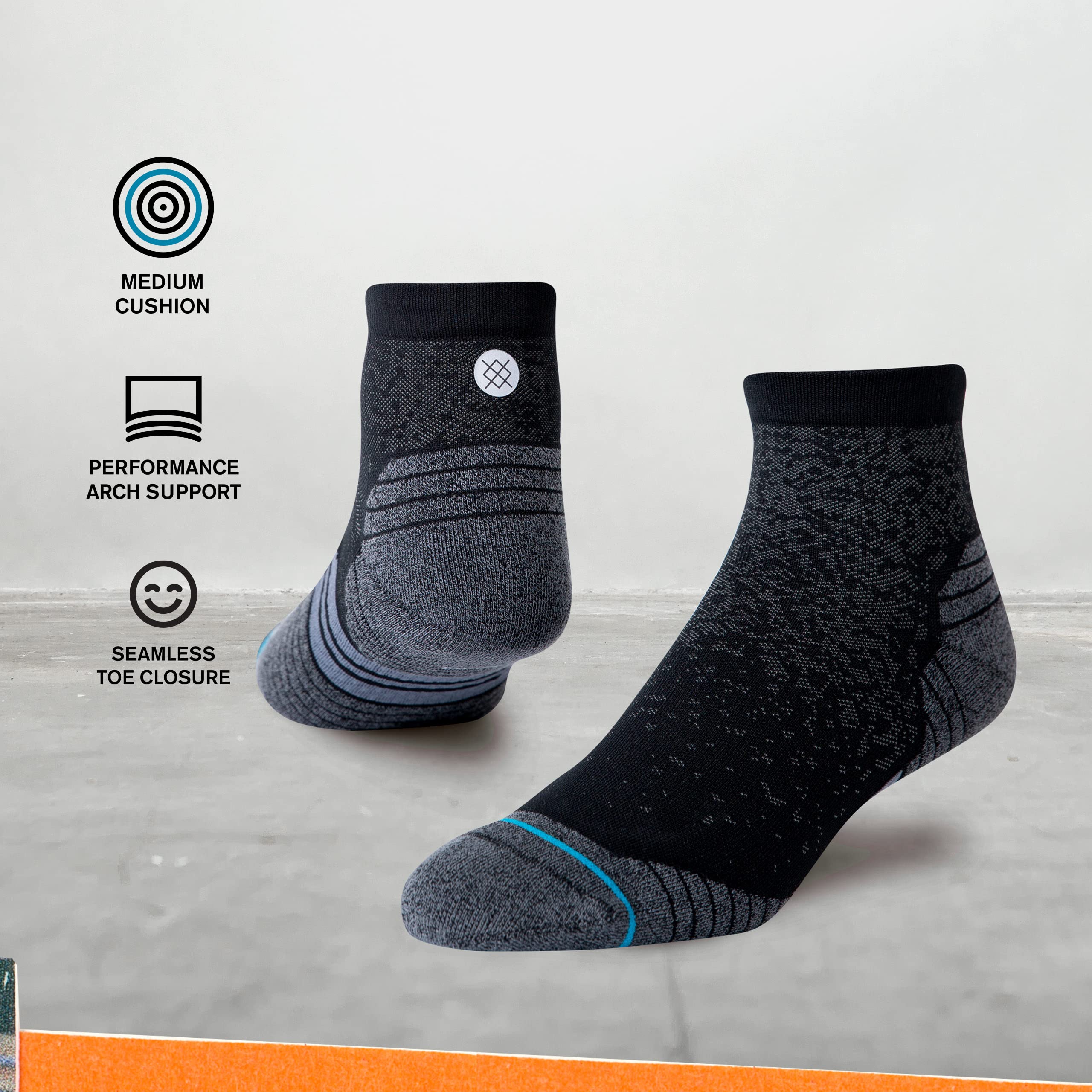 Stance Icon Sport Qtr Socks (Large, Black)