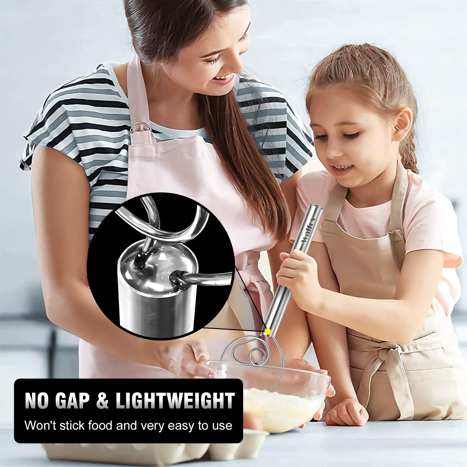 Walfos Danish Dough Whisk, Rustproof Stainless Steel Bread Whisk, Quick Mixing Bread Mixer, Dutch Dough Whisk for Cooking, Blending, Whisking, Stirring, Sourdough, Pizza, Pastry, Cake Batter(2pcs)