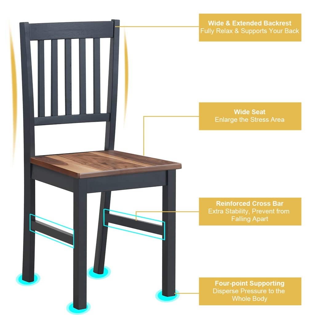 WFHTU 5 Piece Mid-Century Dining Table Set 4 Chairs with Wooden Legs Kitchen Furniture
