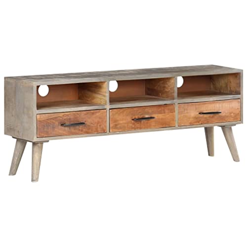 THYUOVAI TV Cabinet,Media Cabinet Tv Console Stereo Cabinet Low Board Suitable for Living Room,Bedroom,Closet,Hallway,Foyer,Office Gray 51.2"x13.8"x20.1" Solid Rough Mango Wood