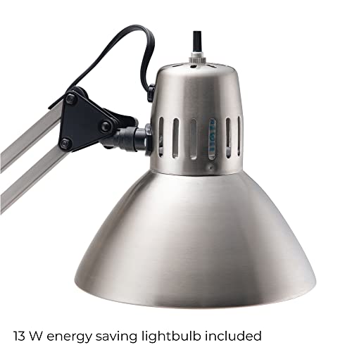 V LIGHT Architectural Swing Arm Desk Lamp, Clamp lamp with LED bulb, Work Light for Any Space, Brushed Nickel Finish 7.5 x 5.5 x 33