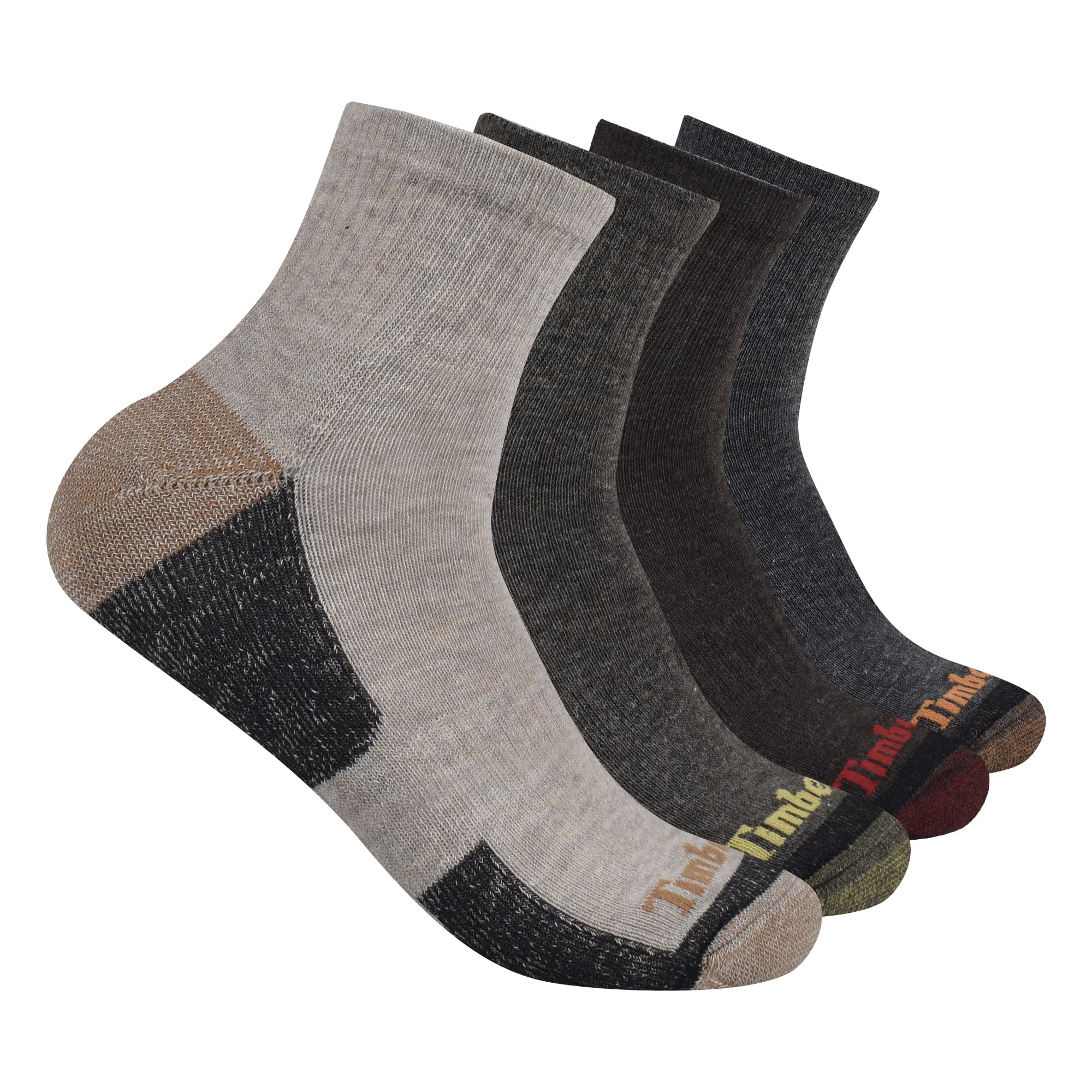 Timberland Men's 4-Pack Half Cushioned Quarter Socks, Brown, One Size