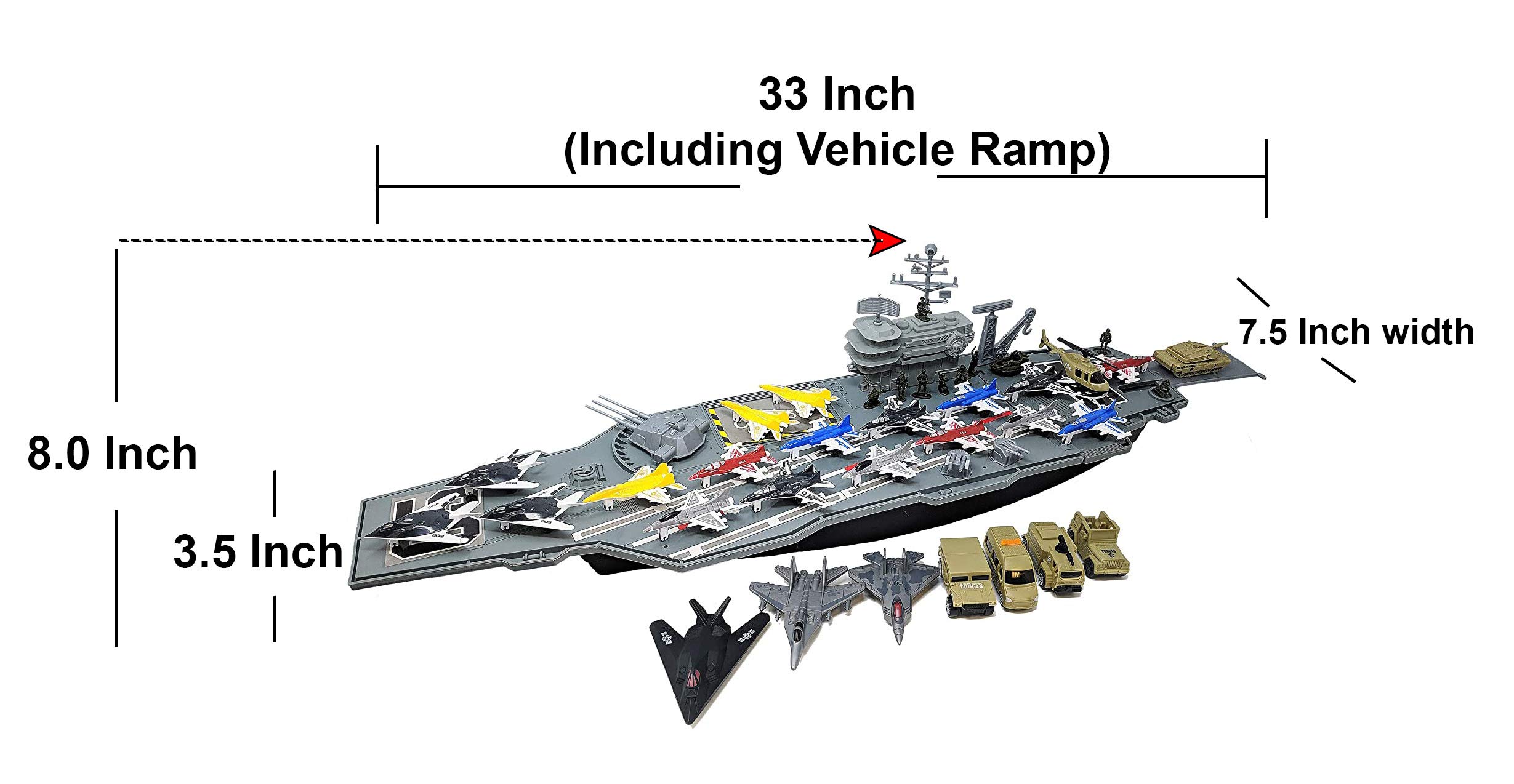 Toy Aircraft Carrier Ship with Warplanes and Submarine Combo, Includes 18 Fighter Jets Torpedo
