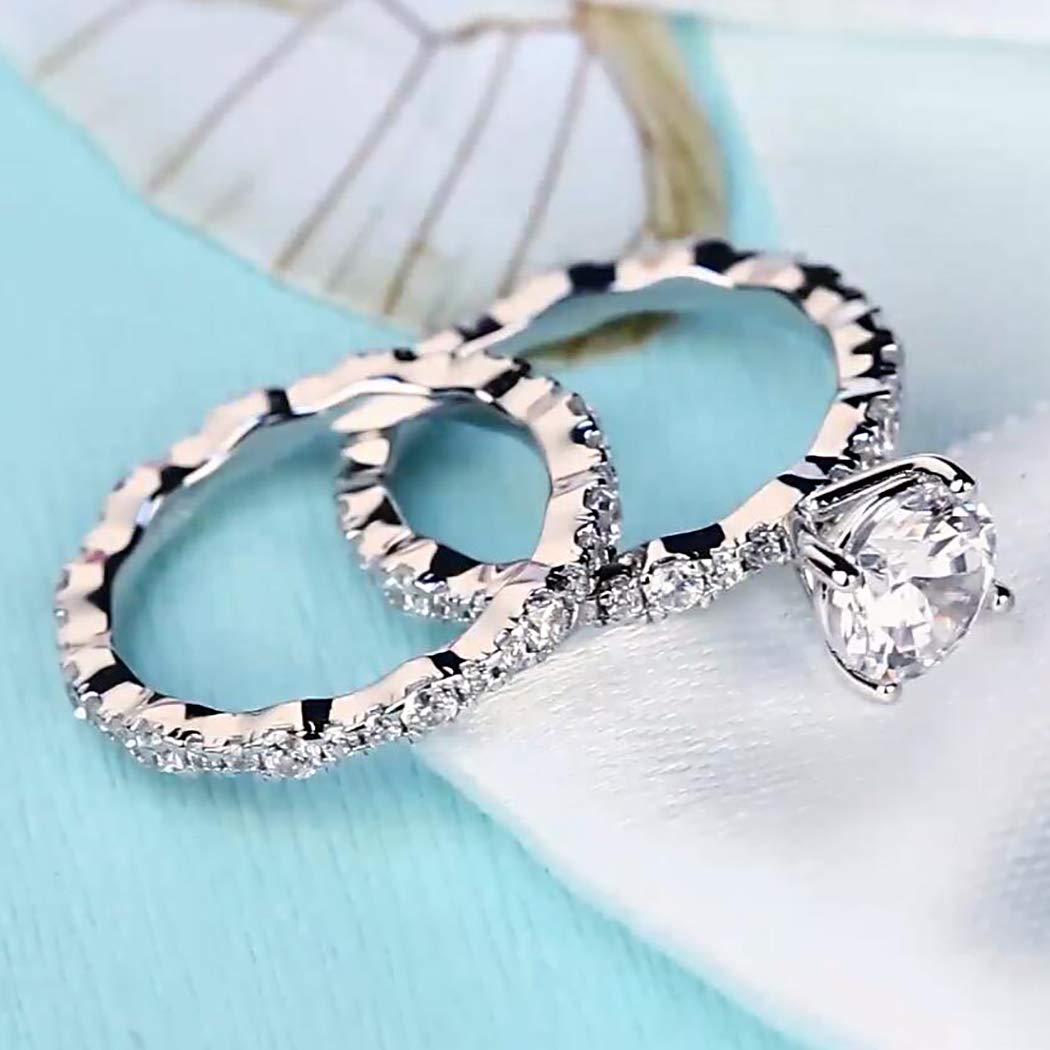 STARCHENIE 1.25 Ct Cubic Zirconia Engagement Rings Set for Women Sterling Silver CZ Wedding Bridal Ring Set