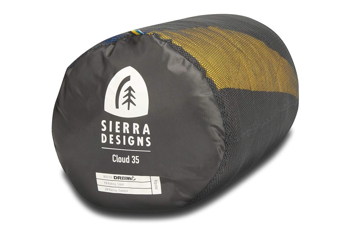 Sierra Designs Cloud 35 Degree DriDown Sleeping Bag Ultralight Zipperless Down Sleeping Bag for Backpacking and Camping - Regular