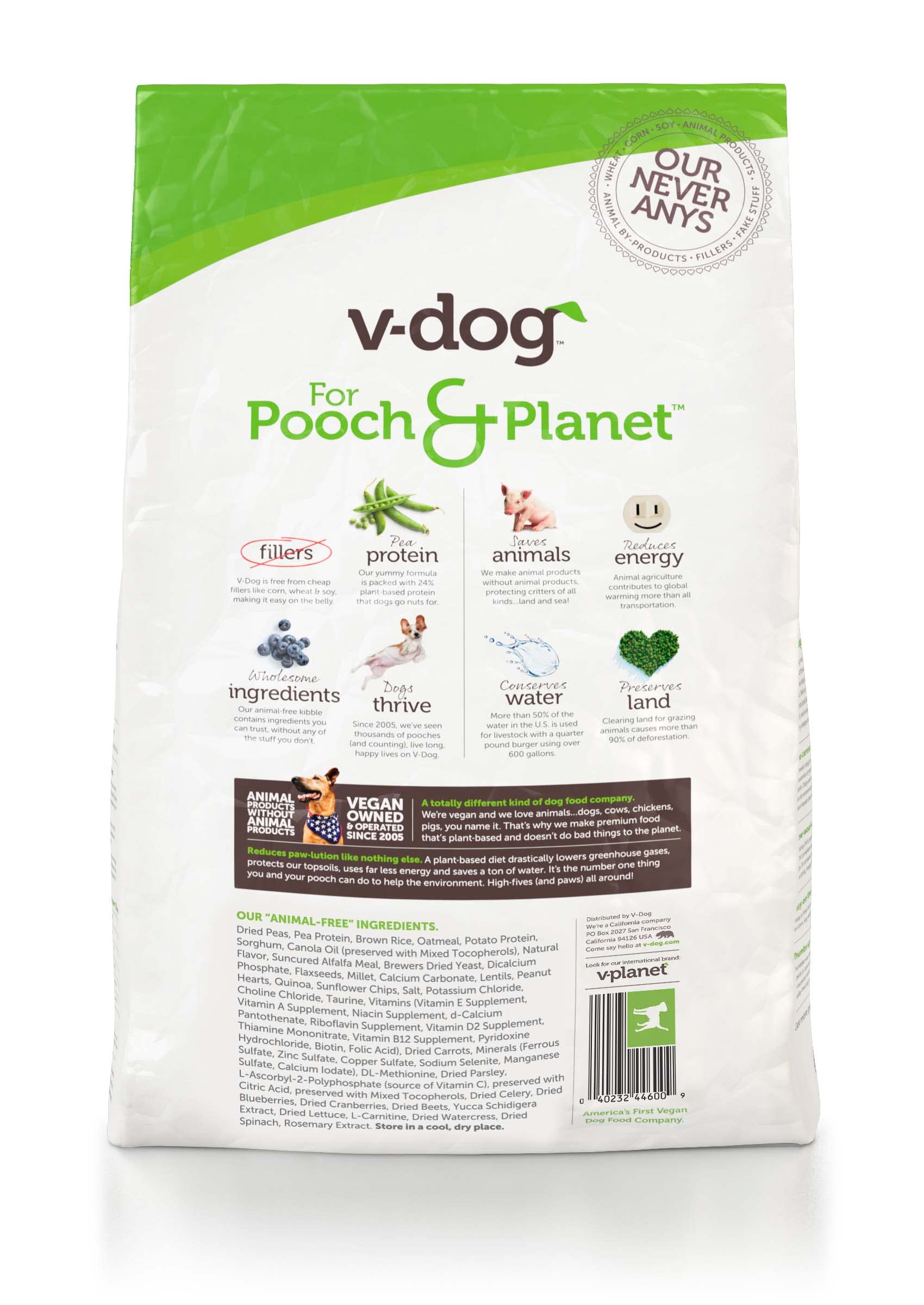 V-dog Vegan Kibble Dry Dog Food, 20 lb, with Plant Based Protein
