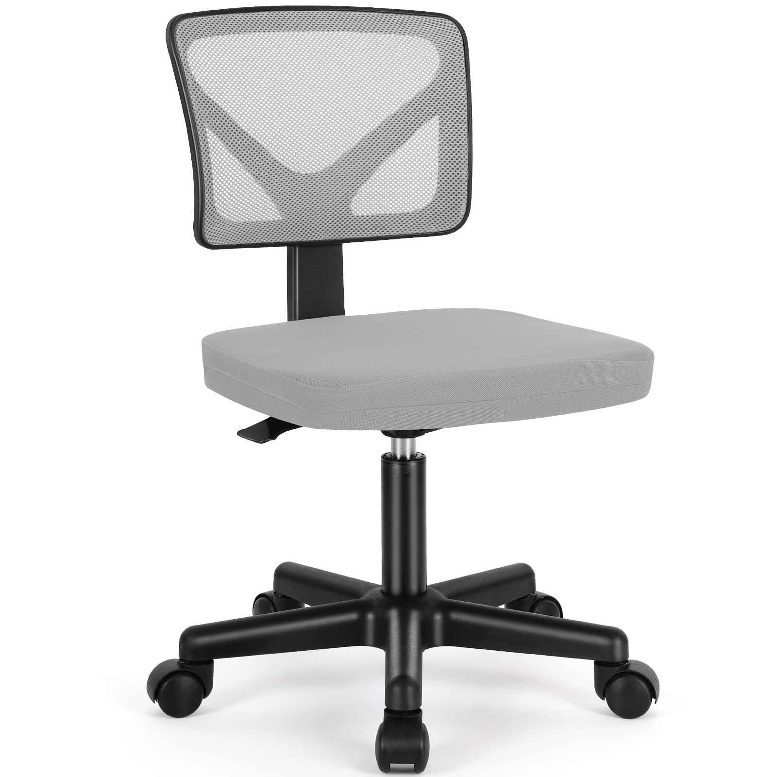Sweetcrispy Small Office Computer Desk Chair with Armless Low Back Lumbar Support and Adjustable Height 360° Rolling Swivel Wheels without Arm for Small Space, Bedroom, Student