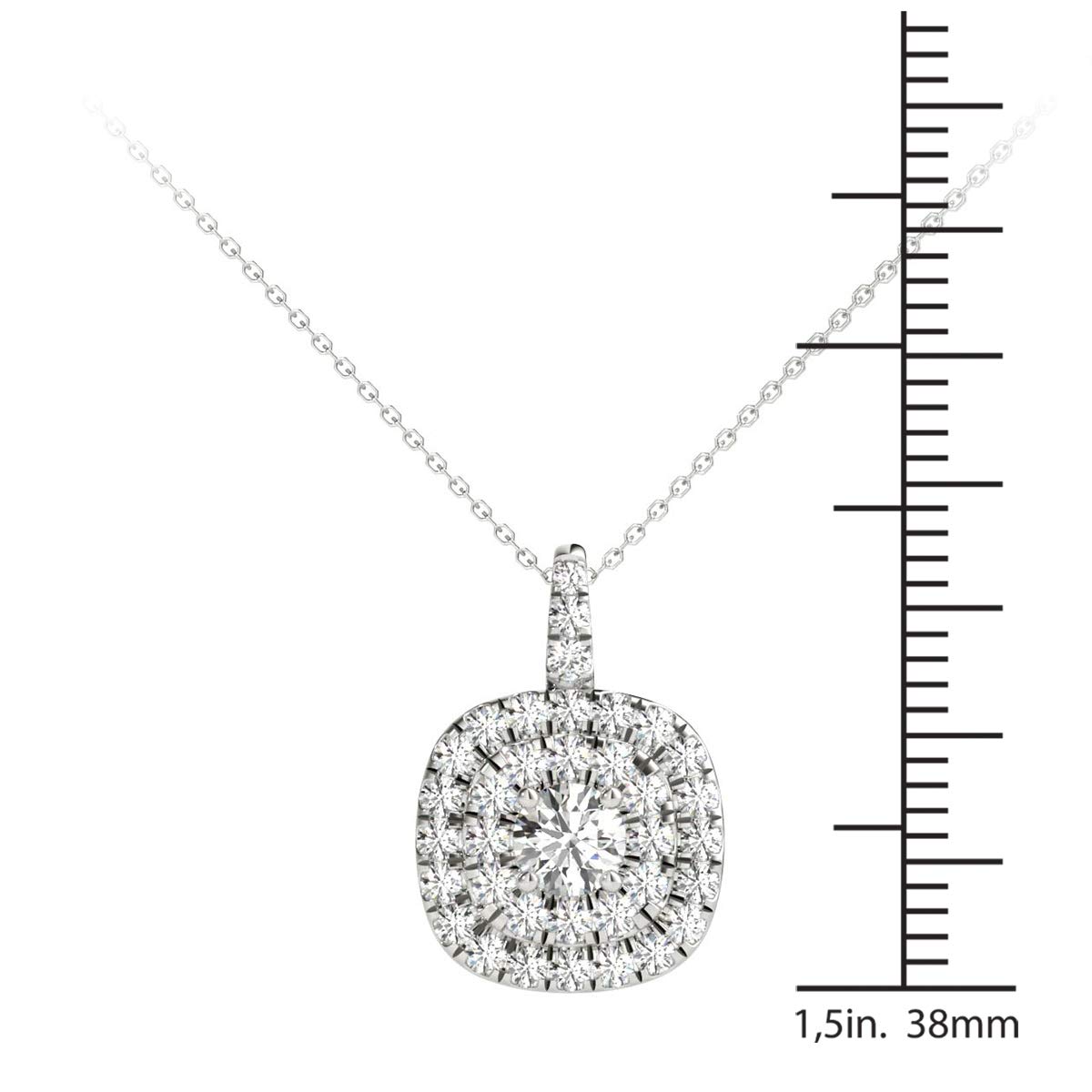 VAARYA 1.00 Ct. tw. EF/SI2-I1 AGS Certified 14K White Gold Natural Diamonds Double Halo Pendant Necklace