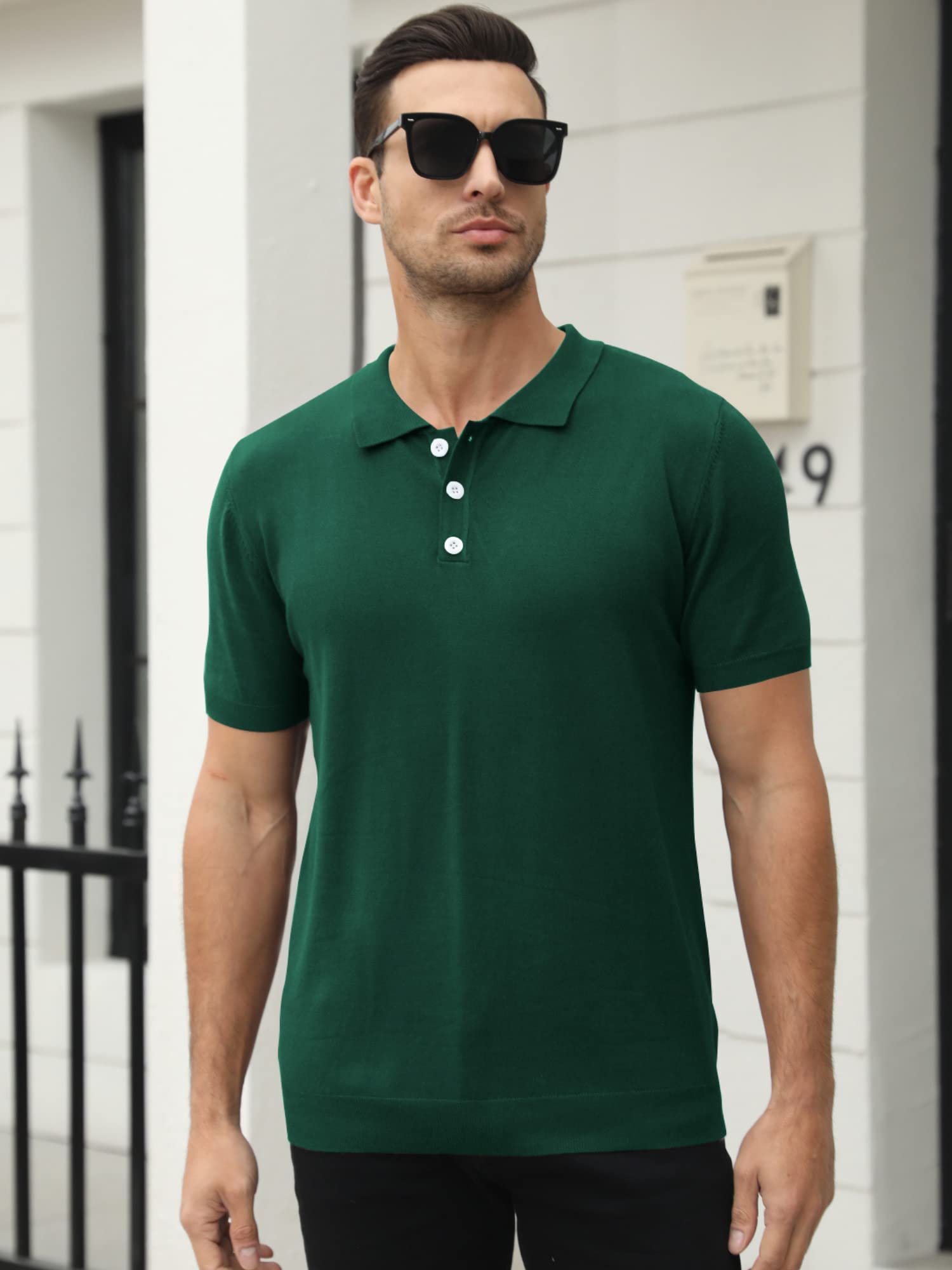 Syktkmx Mens Golf Polo Shirts Short Sleeve Casual Banded Bottom Stretch Classic Fit Solid Knit T-Shirts Olive Green