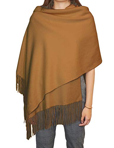 State Cashmere Women's Solid Color Fringe Shawl 100% Pure Cashmere Oversized Wrap Scarf (Zenzero, 76"x28")