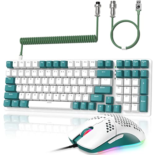 ZIYOULANG K3 Mechanical Gaming Keyboard and Mouse Combin, 98Key Backlit Keyboard and Ultra-Light Honeycomb Shell Mouse, Red Switch Coiled Type-C to USB Cable Wired Keyboard for PC/Mac/Windows