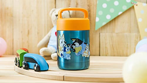 Zak Designs Bluey Kids' Vacuum Insulated Stainless Steel Food Jar with Carry Handle, Thermal Container for Travel Meals and Lunch On the Go (12 oz, 18/8 SS)