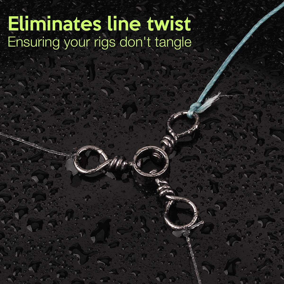 Stellar Black Nickel Stainless Steel Three Way Swivel Terminal Tackle for Saltwater Freshwater Triple Swivels Rigs (1/0, 50 Pack)
