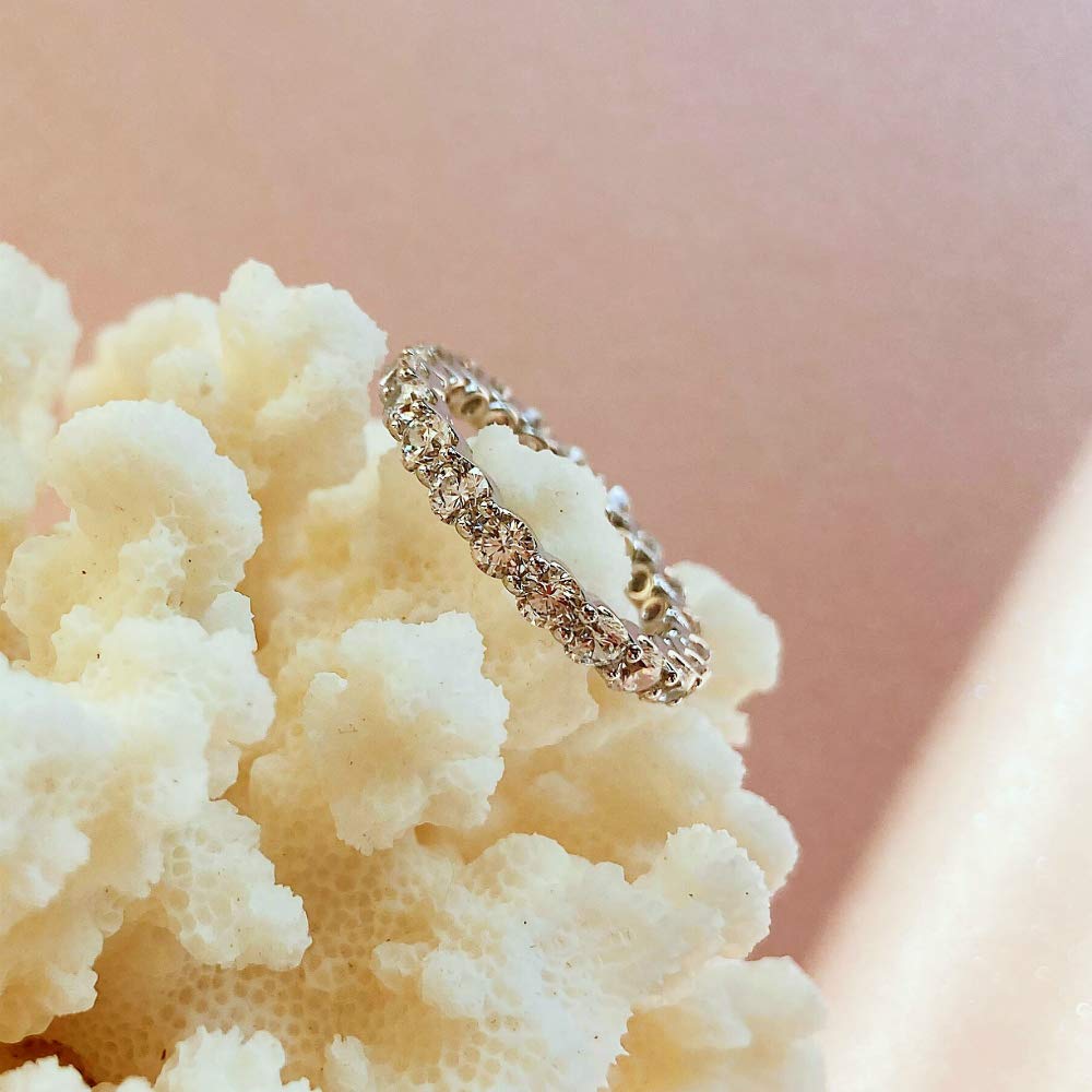 Sterling Silver 2.53 Ctw Thick Full Eternity Band Round-Cut 3mm Wide Bridal Wedding Band Cubic Zirconia (7)