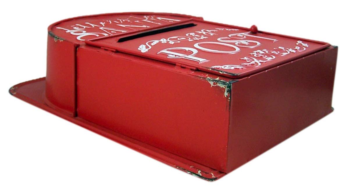 Wowser Distressed Hand Painted Red Metal Letters to Santa Mail Post Box, 15 1/4 Inch