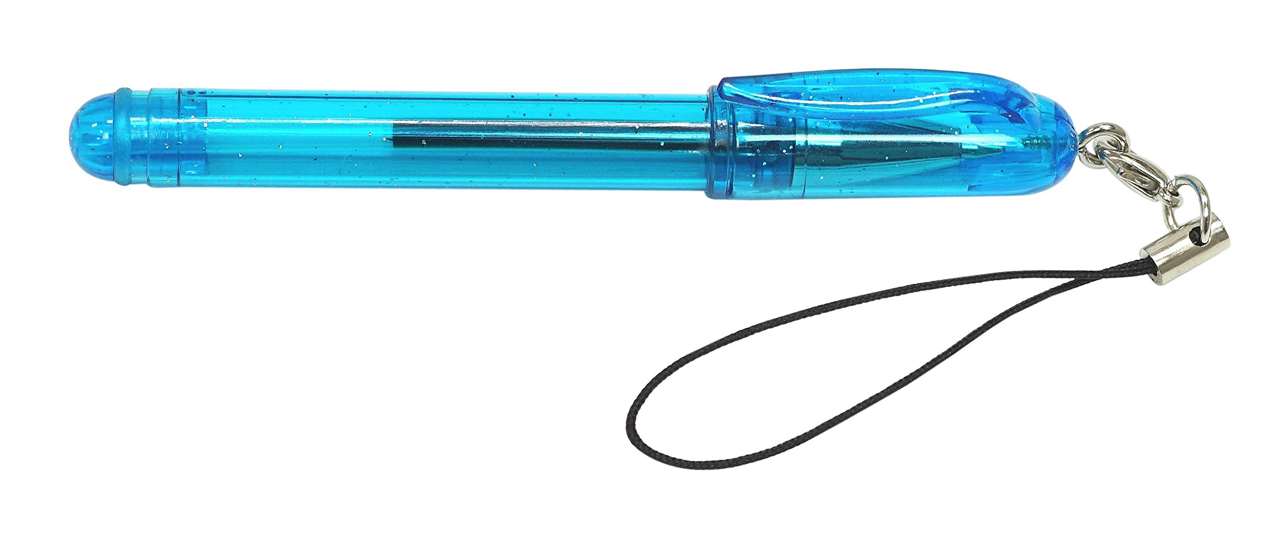 T22-N-509K-25-L Rakira Mini Pen with Lobster Claw Strap, OPP Bag, 3.7 inches (93 mm) Total Length with Mini Strap, Translucent Body Cap Type, Mini Pen with Glitter, Blue