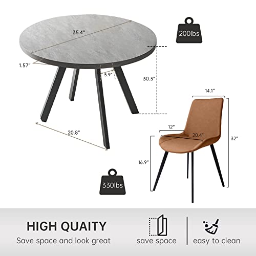 Zerifevni Round Dining Table and Chairs for 4, MDF Table and PU Chairs Set 4 for Kitchen, Living Room, Dining Room,Reception Room (Table with 4 Black Leg Chairs)