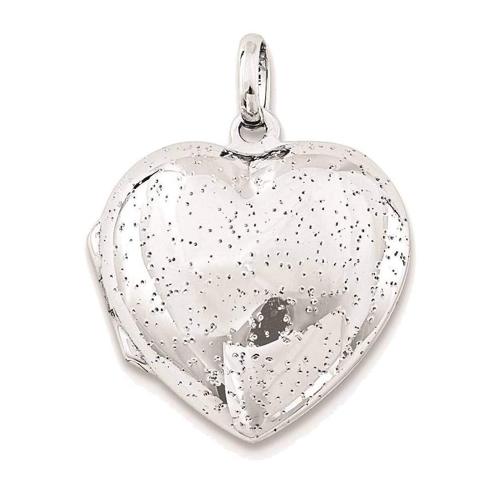 Sterling Silver Rhodium-Plating 20mm Polished Sparkle Heart Locket Pendant