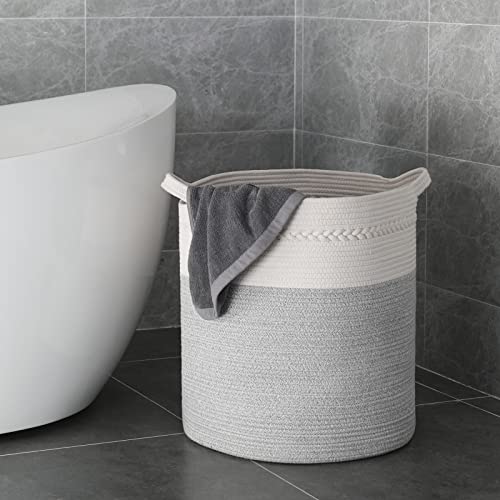 Vamcheer Cotton Rope Laundry Basket -18'' x 18'' x 20'' Blanket Basket, 80L Woven Toys Storage Basket Baby Nursery Basket Laundry Hamper - Grey