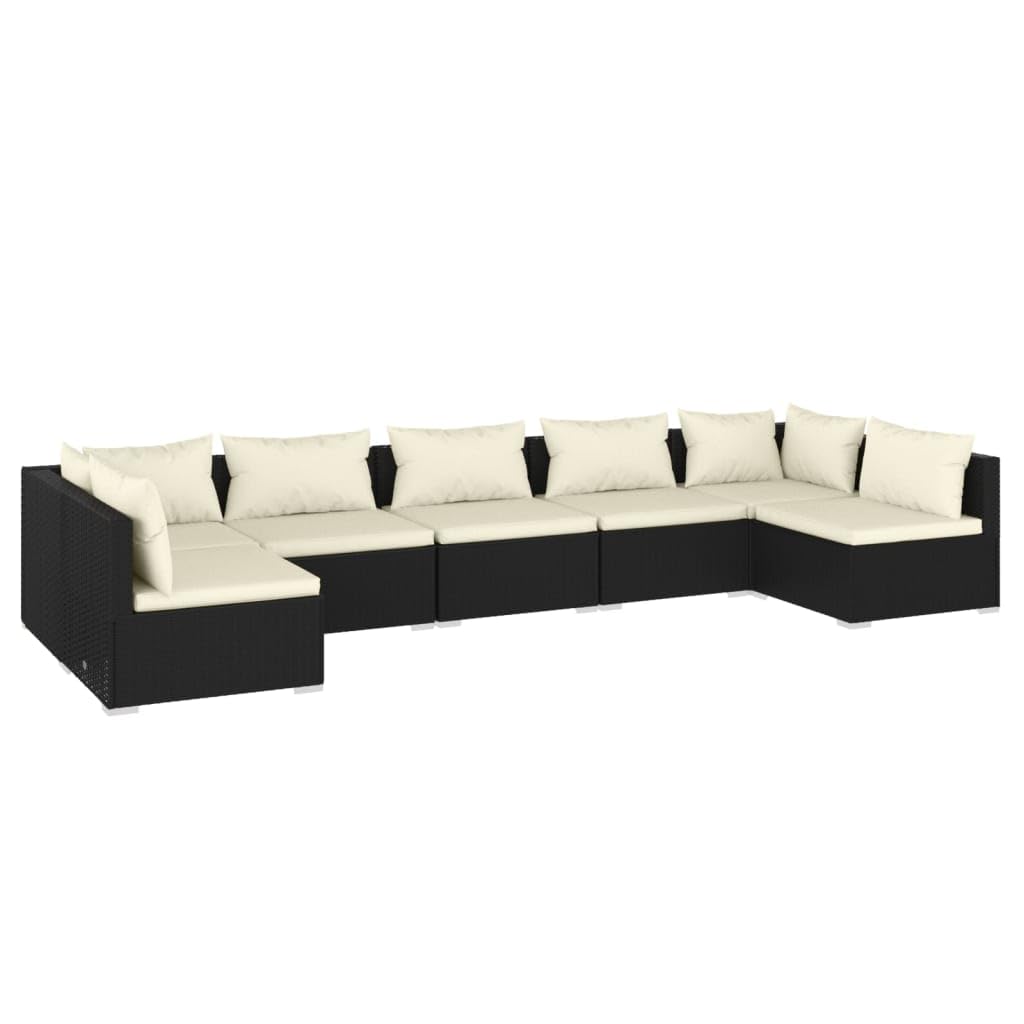 VRAXO 7 Piece Patio Lounge Set with Cushions Poly Rattan Black,Outdoor Furniture Sets-123.2lbs-10
