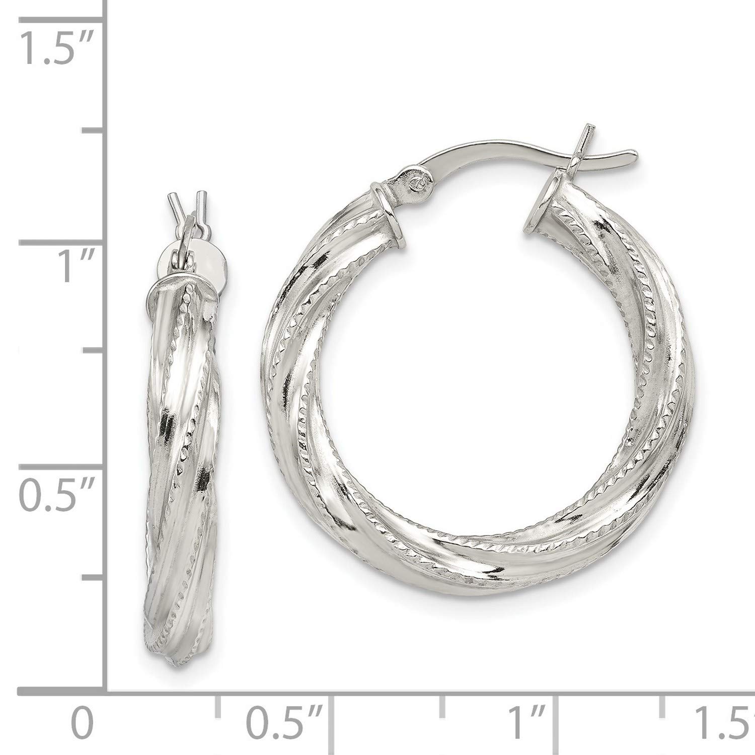 Sterling Silver Patterned Twist 25mm Hoop Earrings 18x5 mm