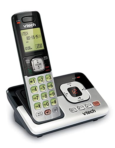 VTech CS6829 DECT6.0 Cordless Phone for Home with Answering System, Caller ID/Call Waiting, Backlit Keypad and Display,Expandable to 5 HS,Silver and Black,1 Cordless Handset