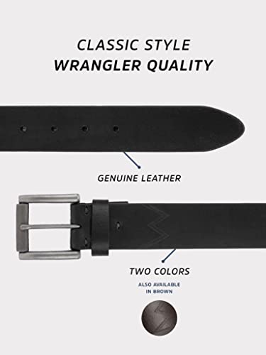 Wrangler Men’s Leather Mountain Casual Every Day Belt for Jeans, Khakis Black 38
