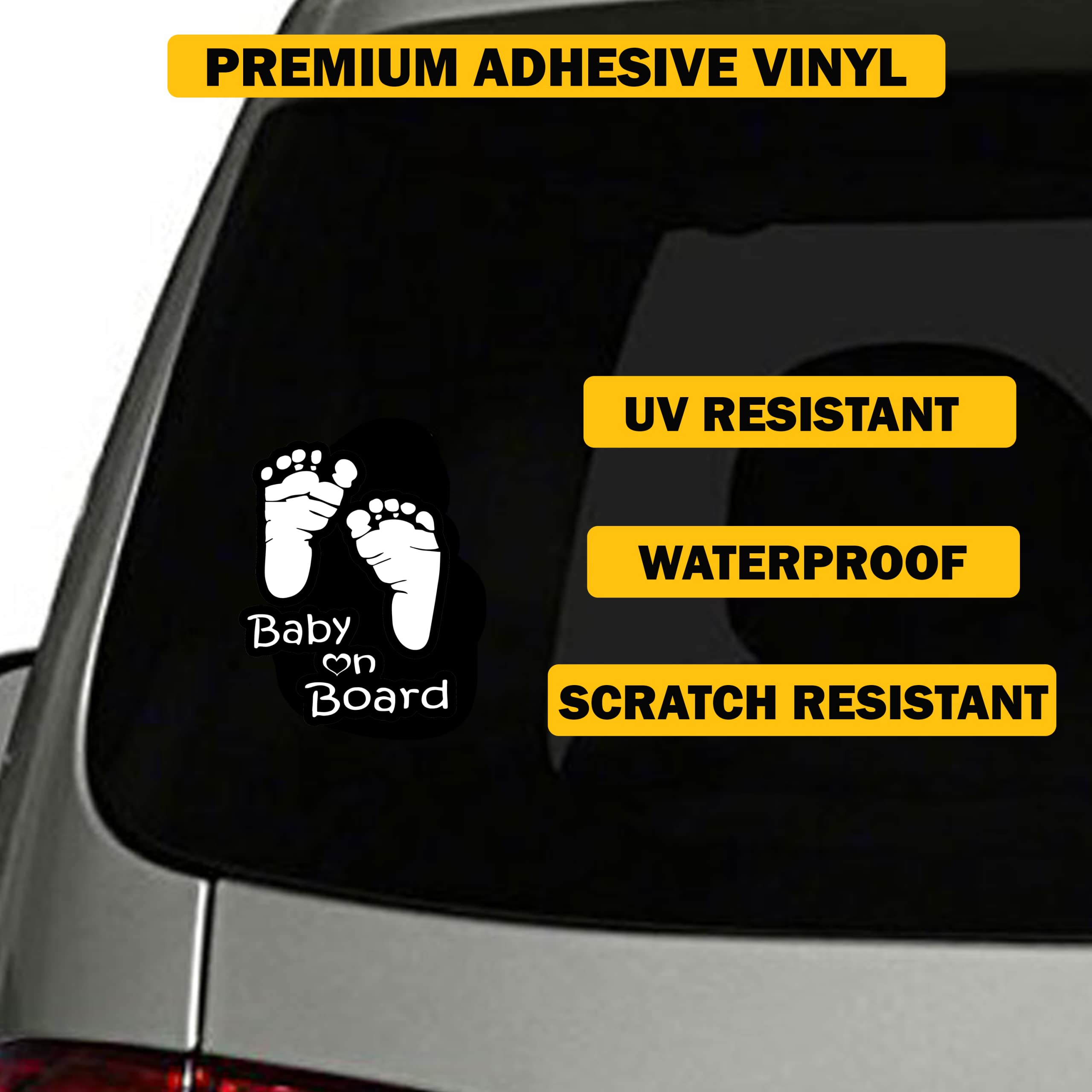 TOTOMO Baby on Board Sticker for Cars Funny Cute Safety Caution Decal Sign for Car Window and Bumper No Need for Magnet or Suction Cup - Footprint