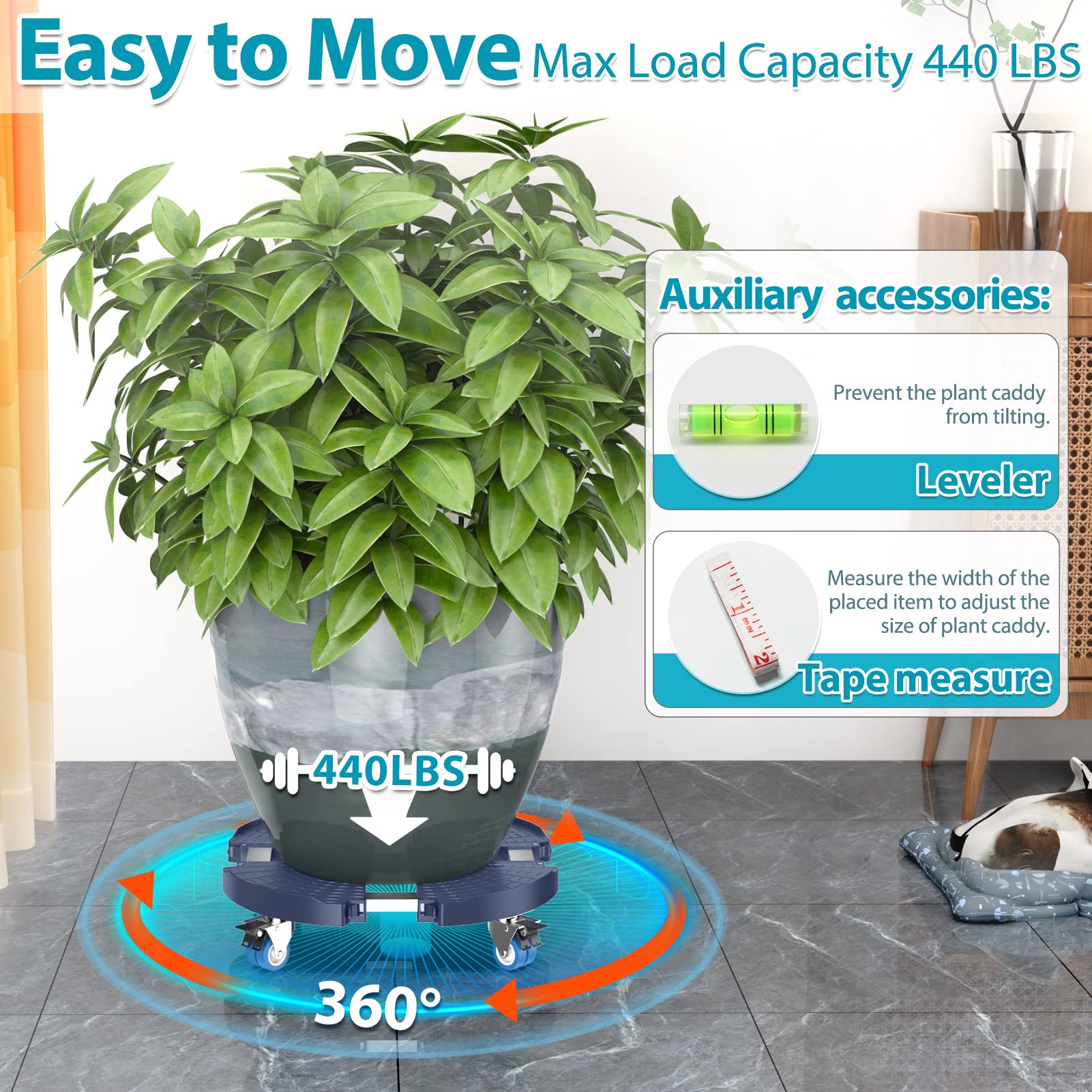 VANCASTLE Plant Caddy Plant Stand with Wheels, Heavy Duty Plant Roller Base 15-22 Inch Adjustable,Palnt Wheel Base 440 LBS, Large Potted Planter Cart Dolly for Flower Mover, Blue, 1 Pack
