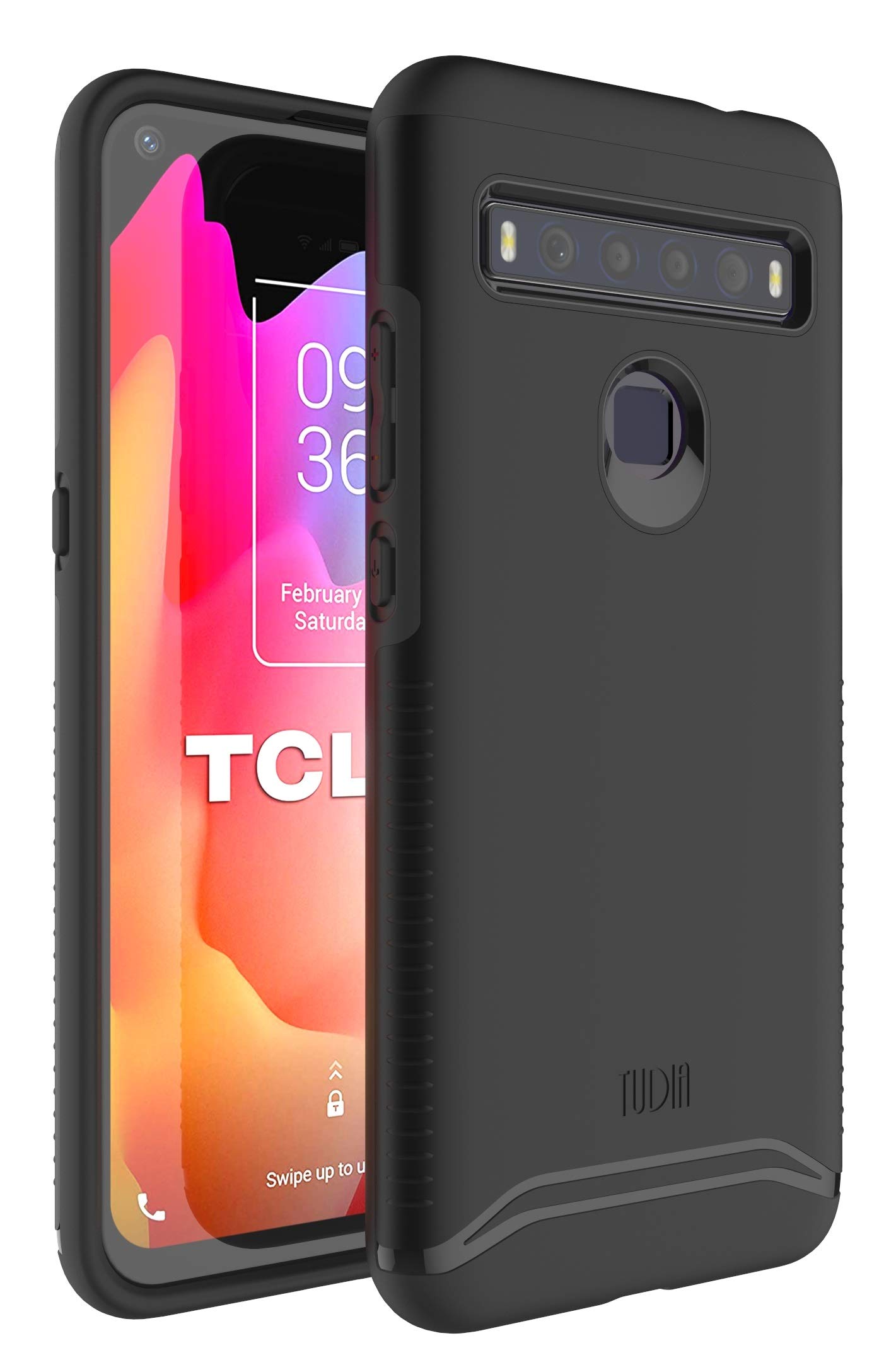 TUDIA DualShield Designed for TCL 10L Case T770B, [Merge] Shockproof Military Grade Tough Dual Layer Hard PC Soft TPU Slim Protective Case - Matte Black